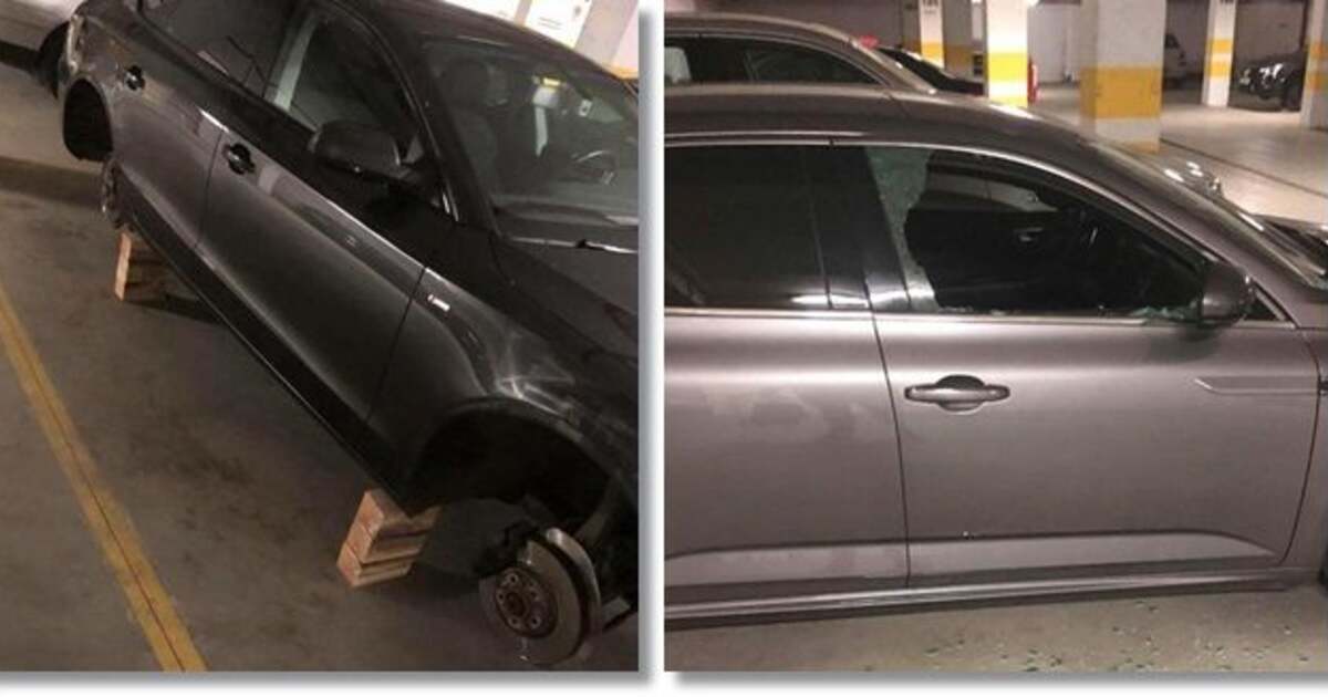 Masina lasata fara roti intr-o parcare privata, in Calea Torontalului ...