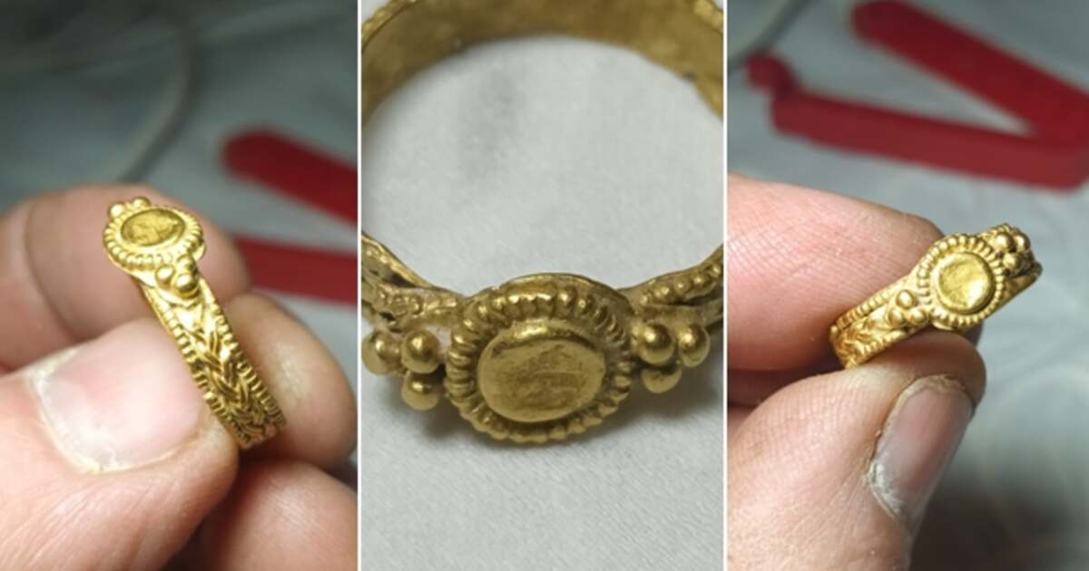 FOTO. Inel din aur de 24 karate, vechi de circa 1.500 de ani, găsit ...