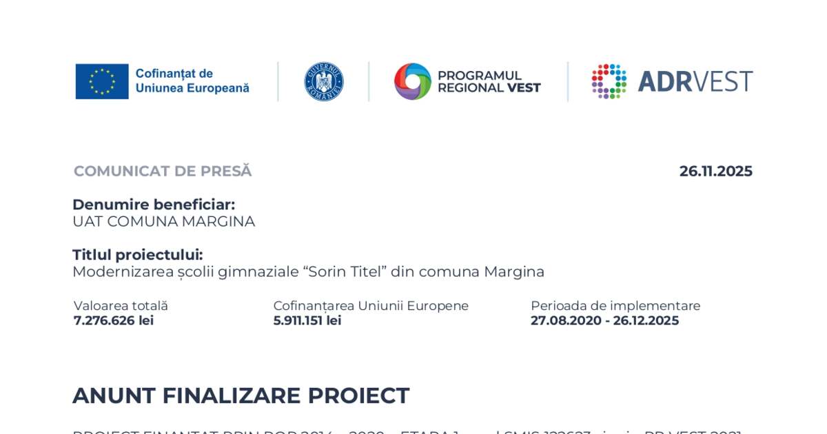 ANUNT FINALIZARE PROIECT - Tion